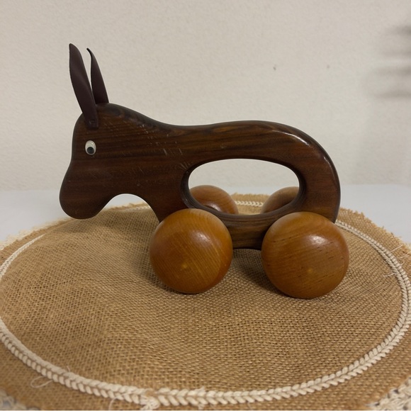CWS | Toys | Vintage Cws Wooden Donkey Toy With Big Wheels Pull Toy ...